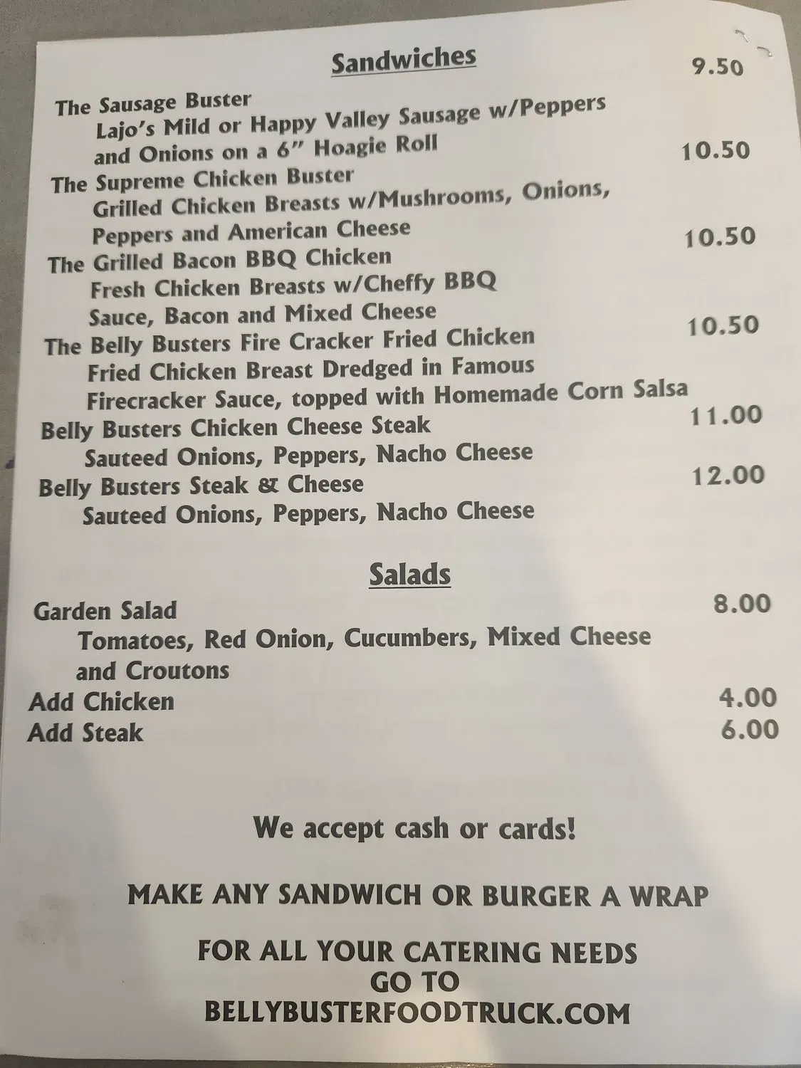Belly Busters sports grill Menu | Williamsburg, PA | Checkle