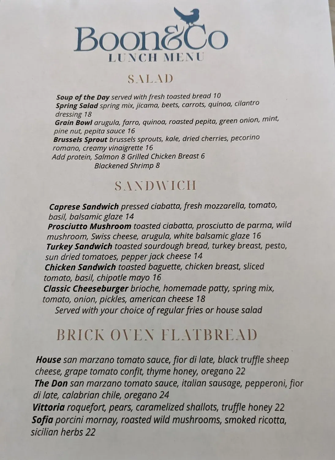Boon & Company Menu - Updated November 2025