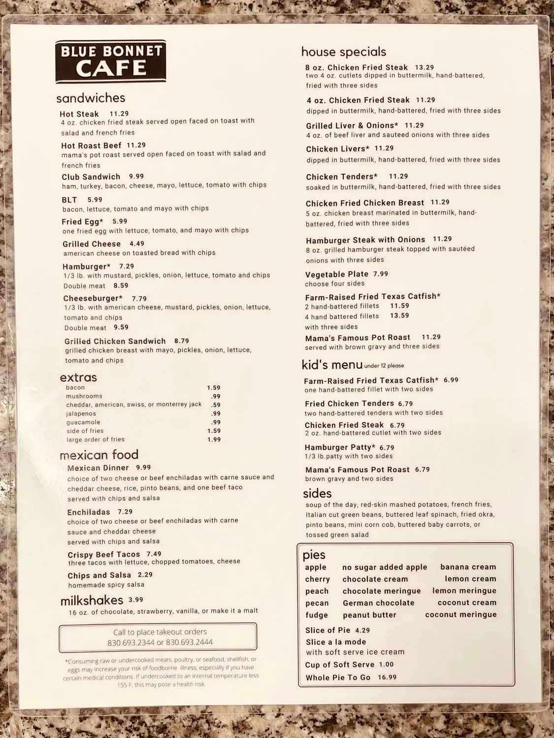 Blue Bonnet Cafe Menu - Updated November 2025
