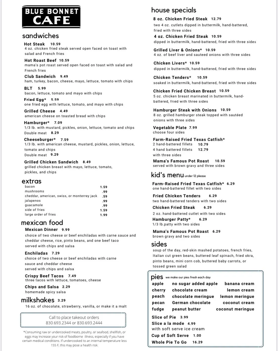 Blue Bonnet Cafe Menu - Updated November 2025