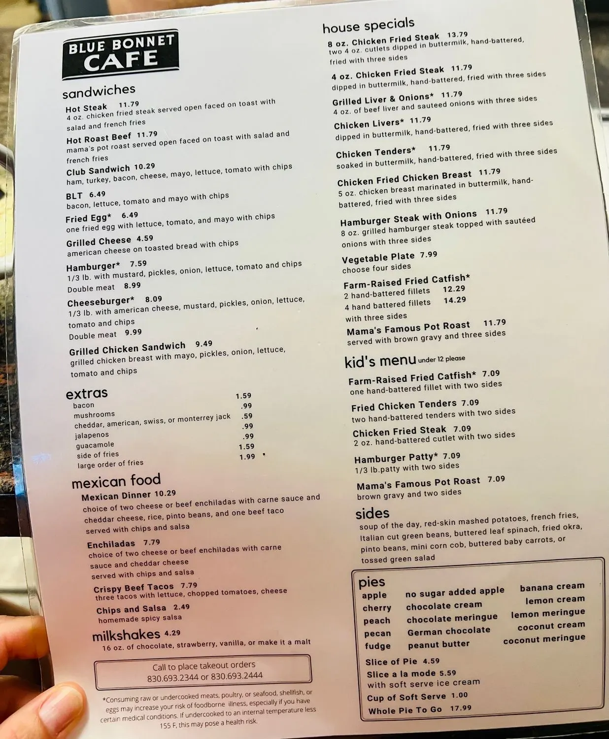 Blue Bonnet Cafe Menu - Updated November 2025