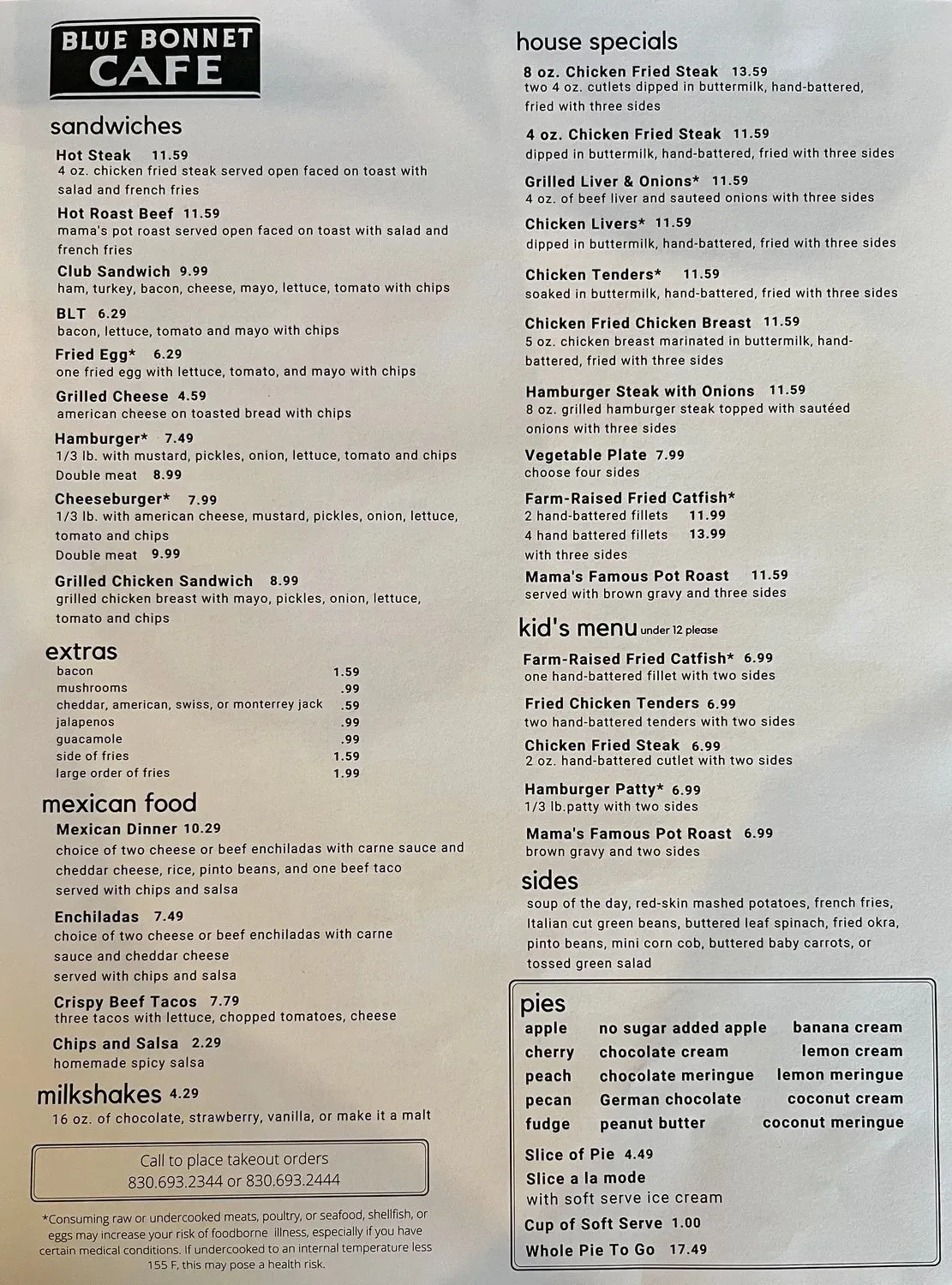 Blue Bonnet Cafe Menu - Updated November 2025