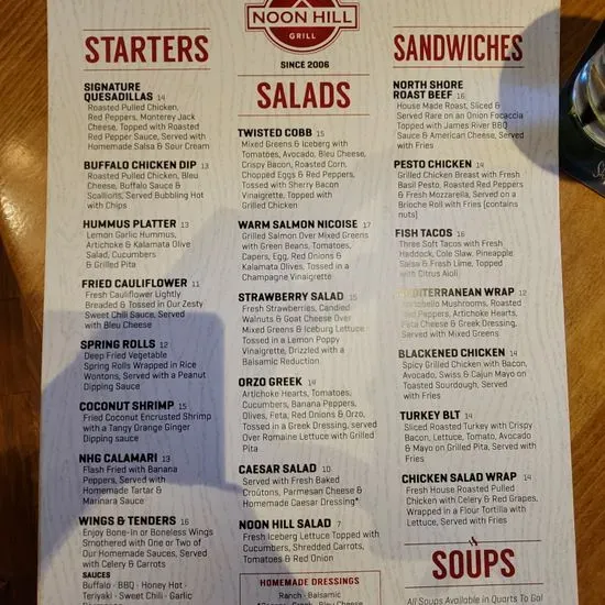 Noon Hill Grill Menu | Medfield, MA | Checkle