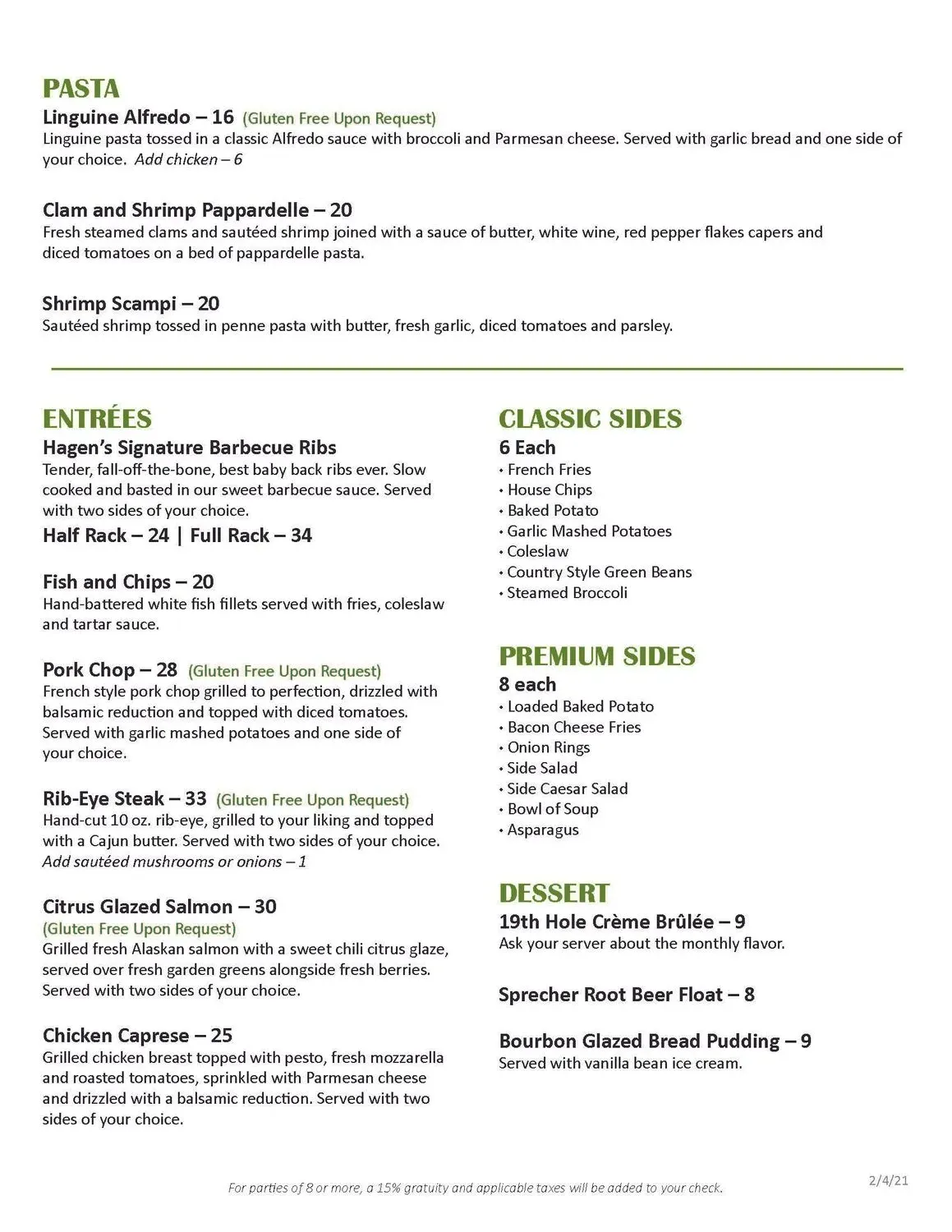 Hagen's Club House Restaurant Menu - Updated November 2025