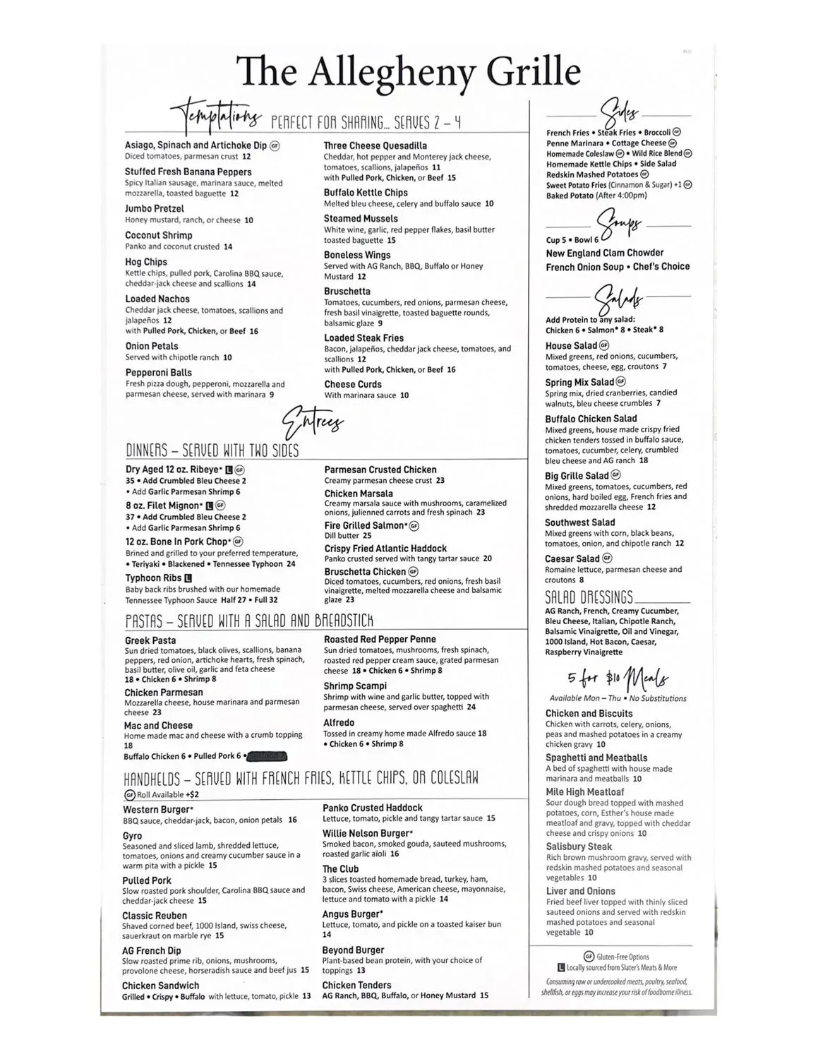 Allegheny Grille Menu - Updated November 2025