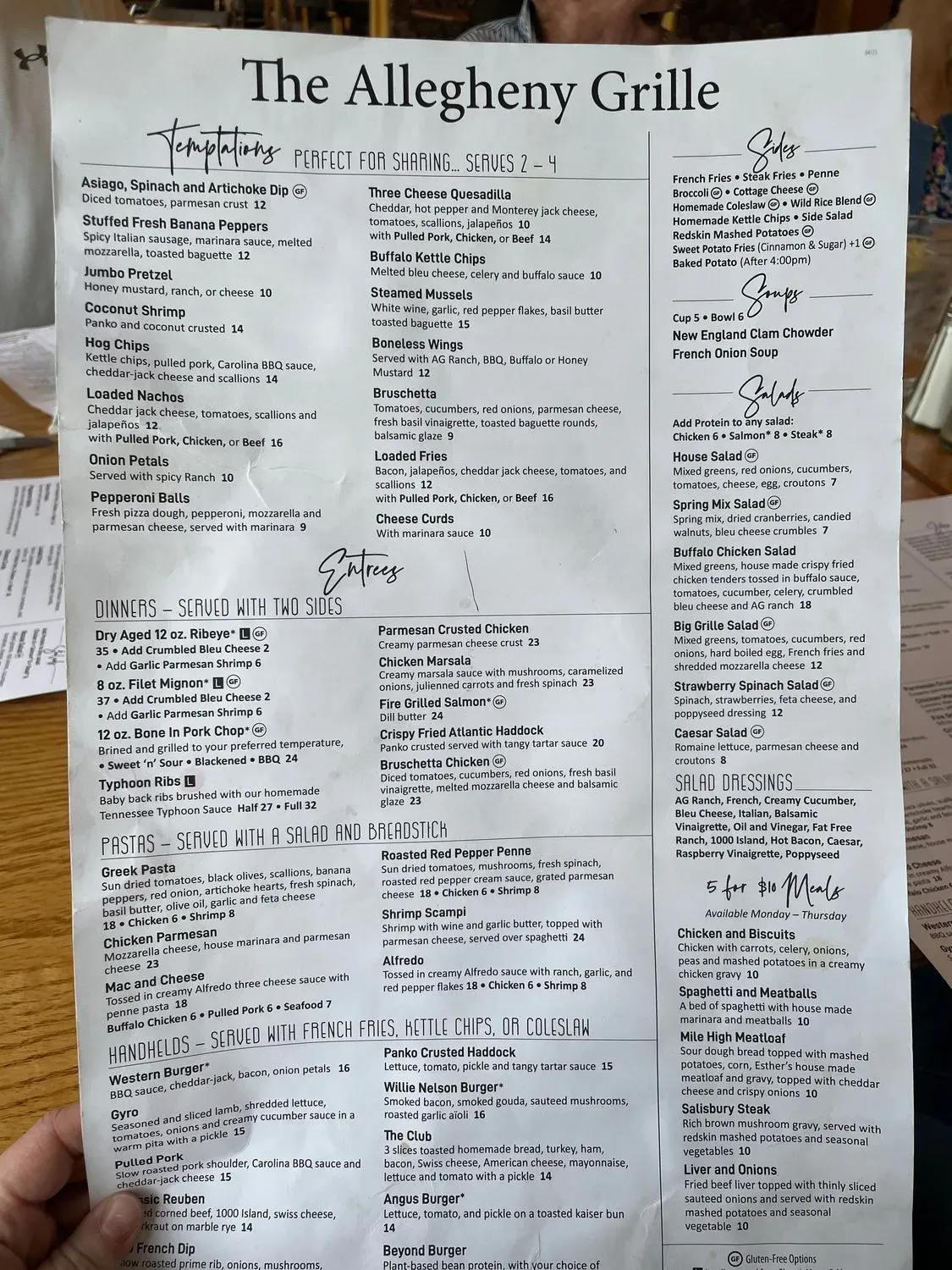 Allegheny Grille Menu - Updated November 2025
