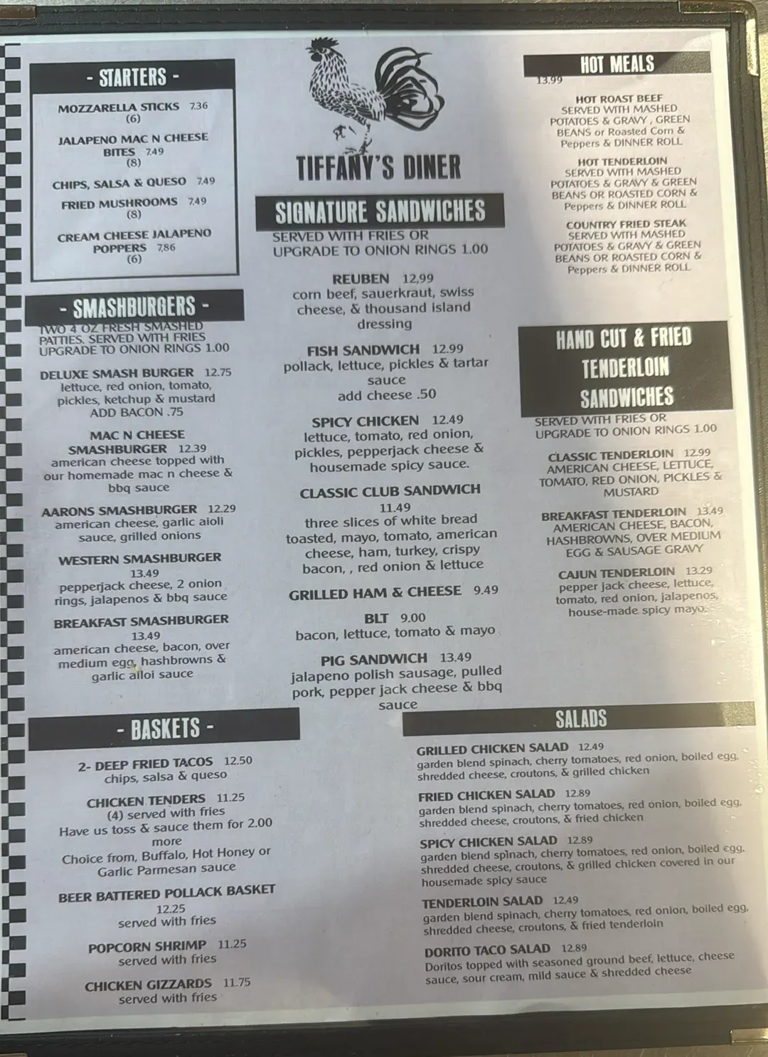 Tiffany's Diner Menu - Updated November 2025