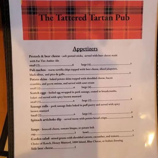 The Tattered Tartan Pub Menu | Andrews, NC | Checkle