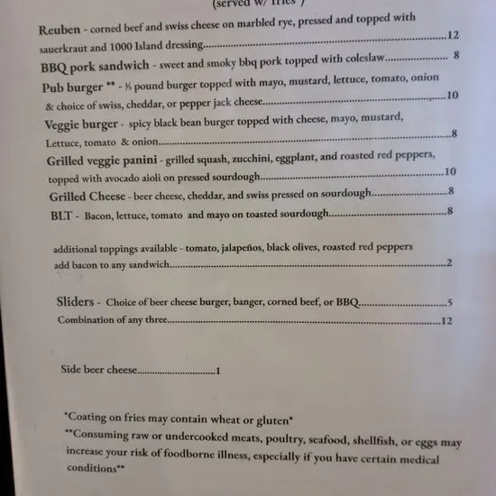 The Tattered Tartan Pub Menu | Andrews, NC | Checkle