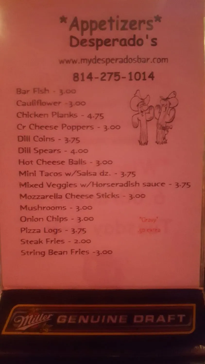 Desperado's Menu - Updated November 2025