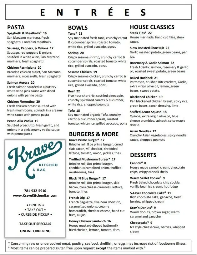 Krave Kitchen & Bar Menu - Updated November 2025