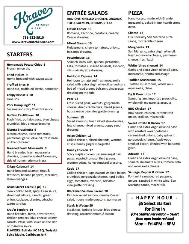 Krave Kitchen & Bar Menu - Updated November 2025
