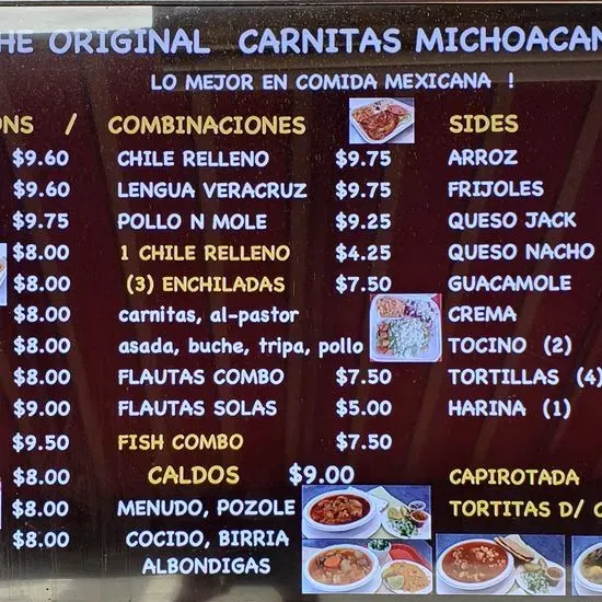 The Original Carnitas Michoacan Menu | Los Angeles, CA | Checkle
