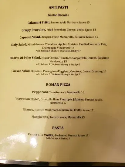 Trattoria Daly Menu | Los Angeles, CA | Checkle