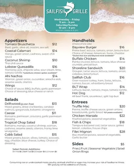 Sailfish Grille Menu | Parrish, FL | Checkle