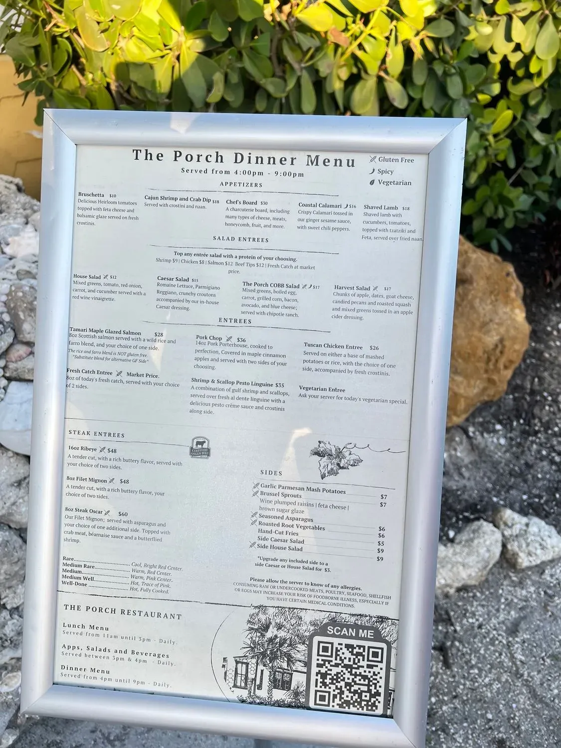 The Porch Restaurant Anna Maria Menu