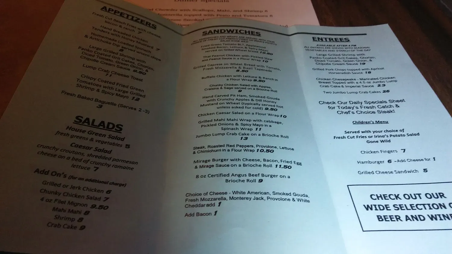 Cafe Mirage Menu - Updated November 2025