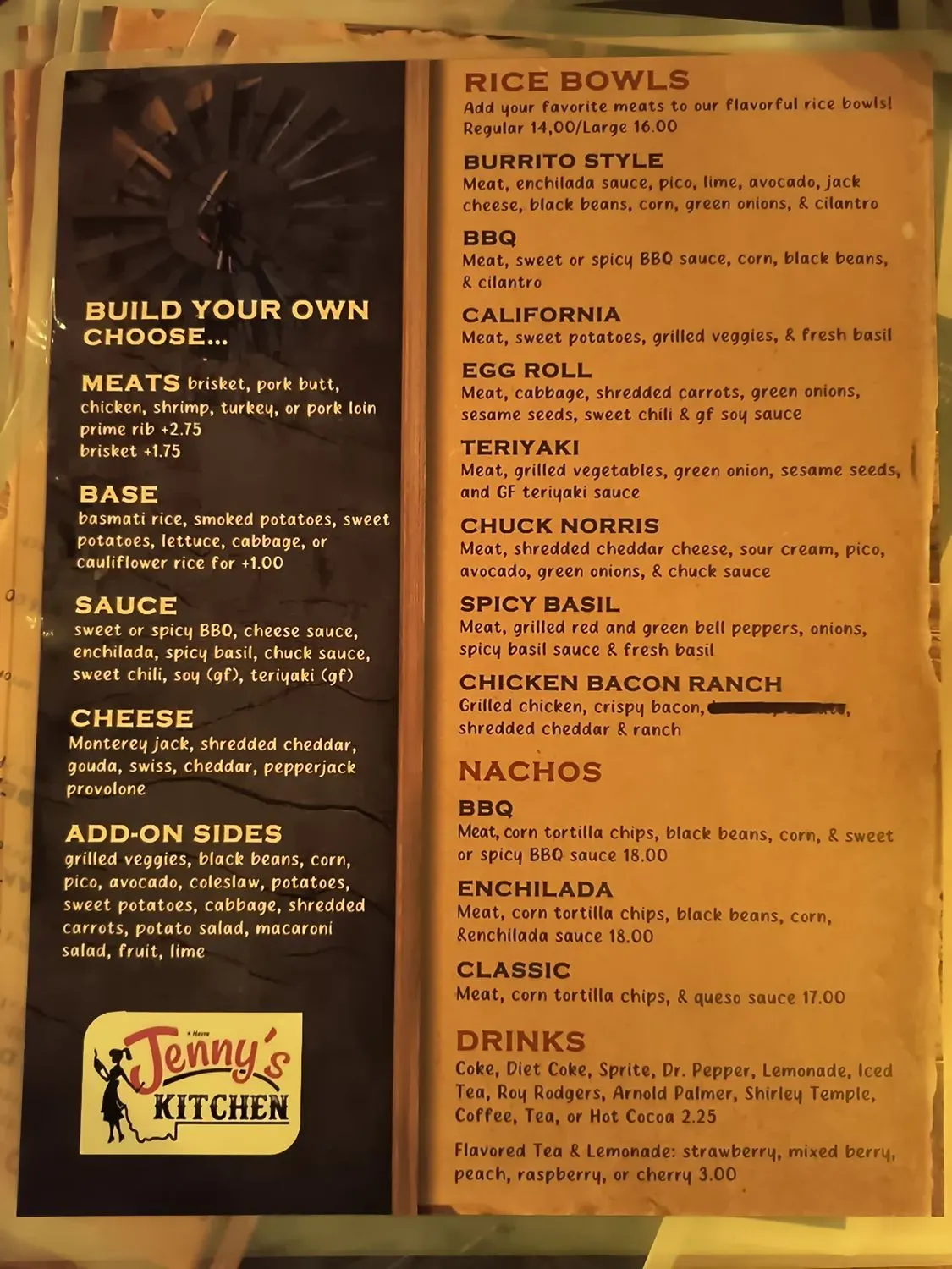 Jenny's Kitchen Menu - Updated November 2025