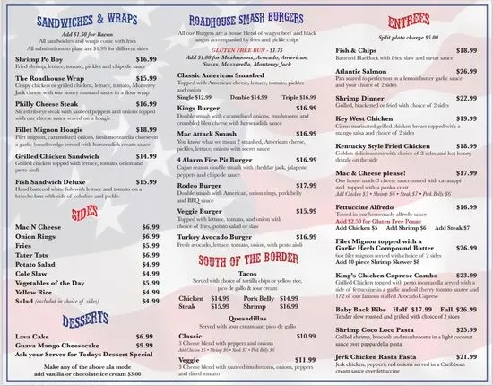Kings Roadhouse Bar & Grill Menu | Port Charlotte, FL | Checkle