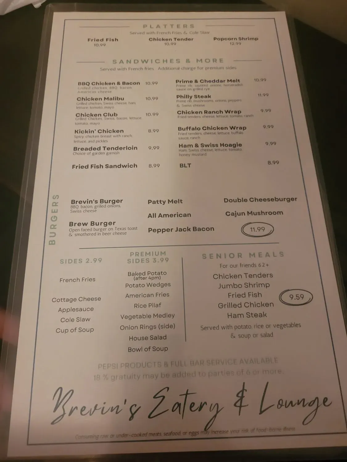Brevin's Downtown Eatery Menu - Updated November 2025