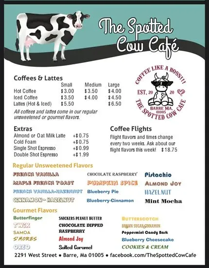 The Spotted Cow Cafe Menu | Barre, MA | Checkle