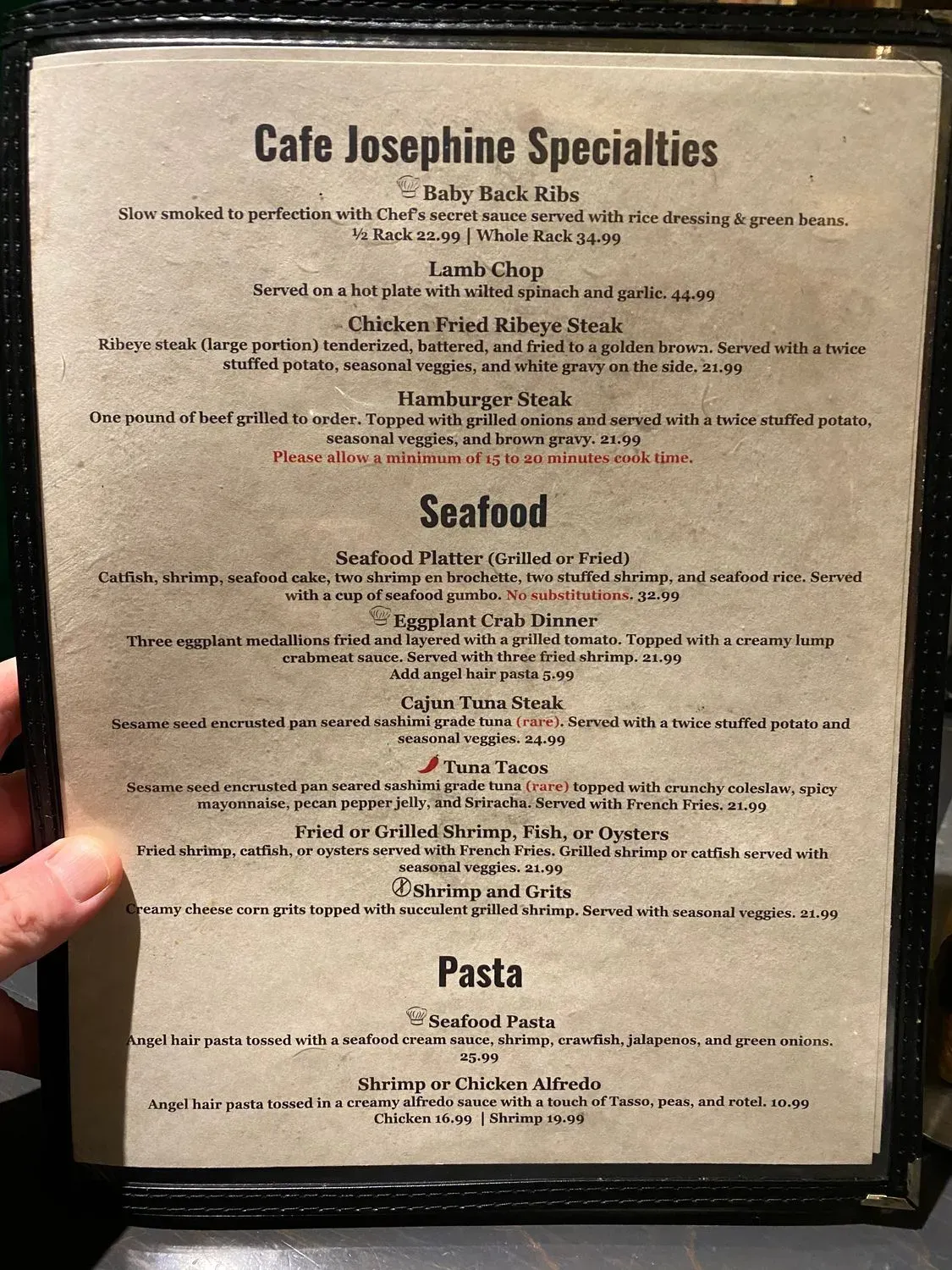 Cafe Josephine Menu - Updated November 2025