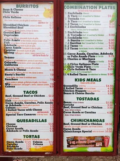Santy's Taco Shop Menu | Bloomfield, NM | Checkle