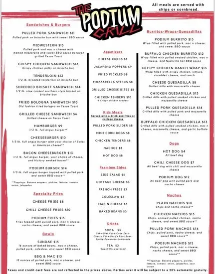 The Podium Grill Menu | Roachdale, IN | Checkle