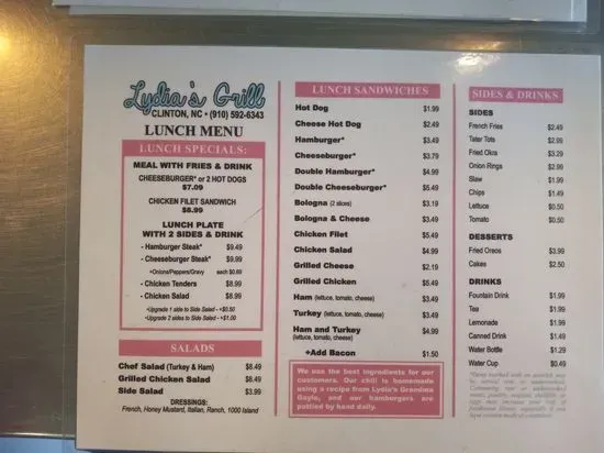 Lydia's Grill Menu | Clinton, NC | Checkle