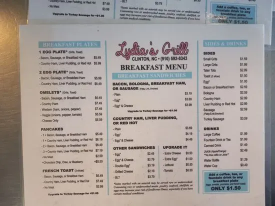 Lydia's Grill Menu | Clinton, NC | Checkle