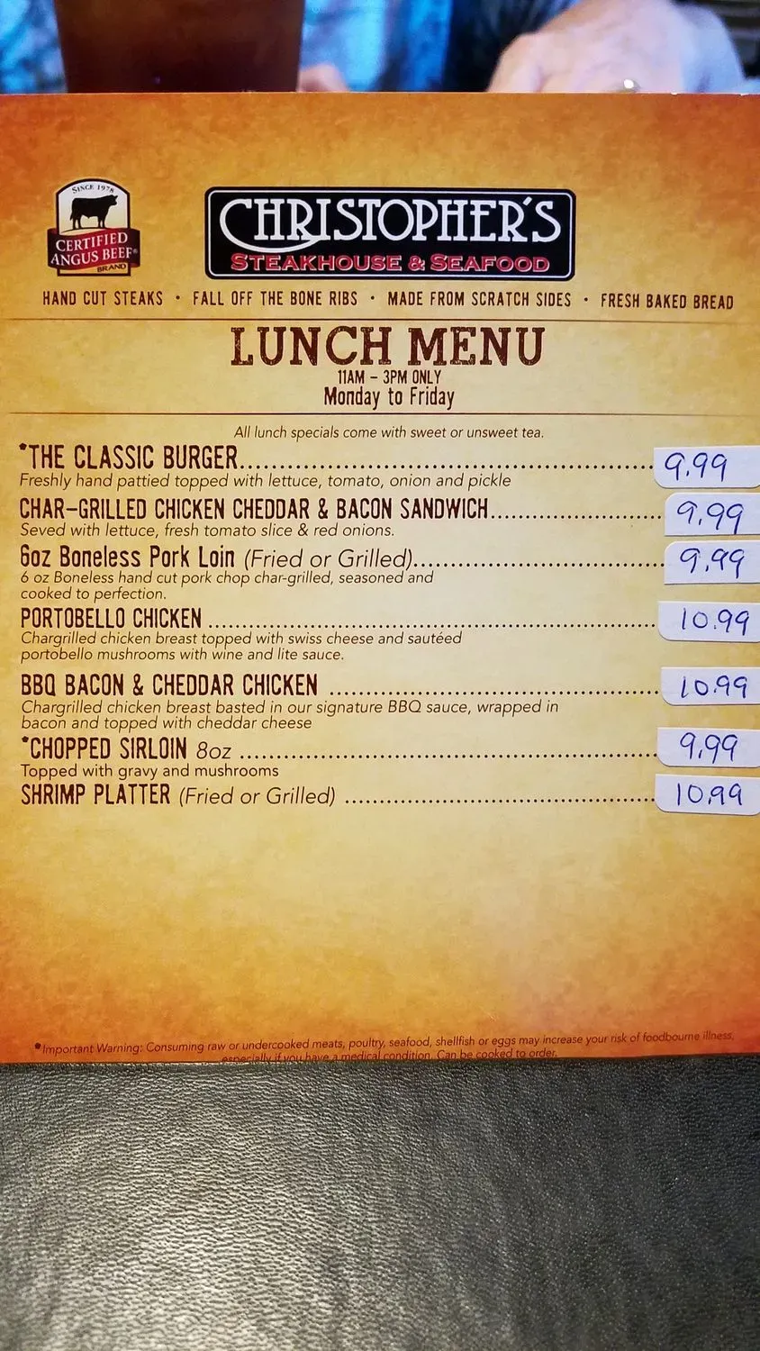 Christopher's Steakhouse & Seafood Menu - Updated November 2025