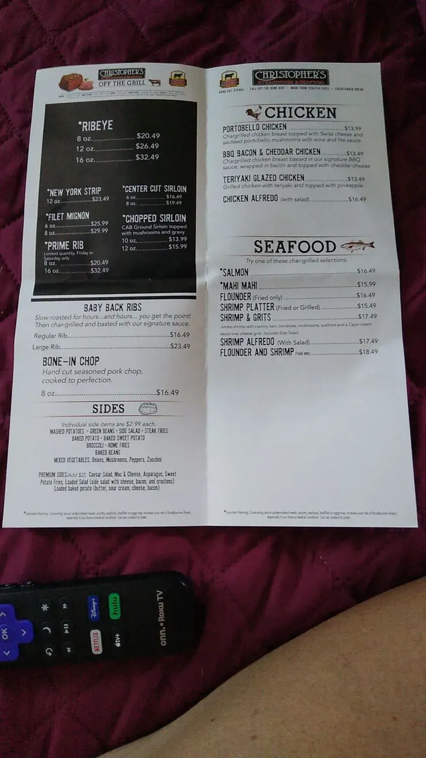 Christopher's Steakhouse & Seafood Menu - Updated November 2025