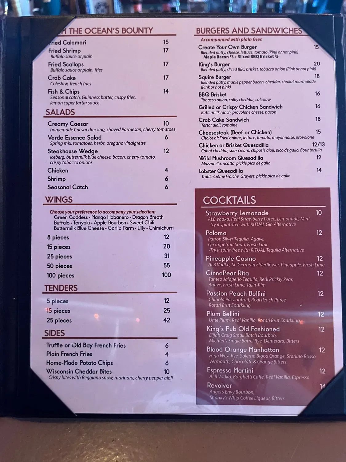 KING’S PUB Menu - Updated November 2025