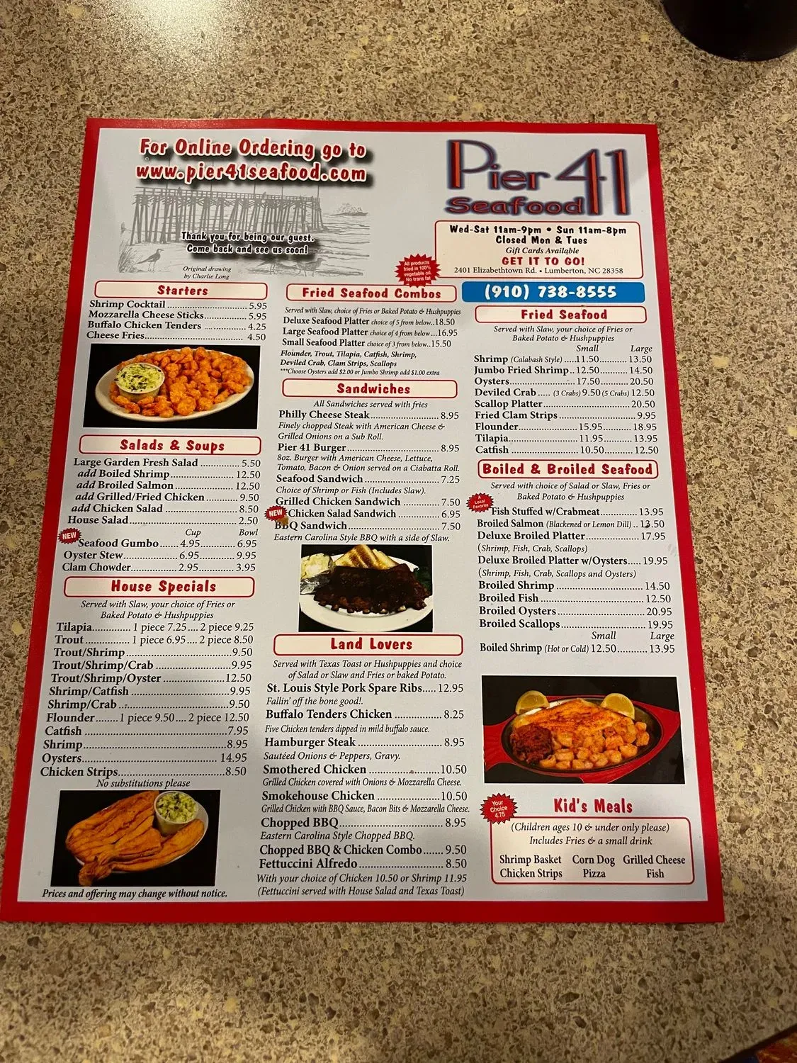 Pier 41 Seafood Menu - Updated November 2025