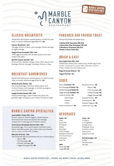 Marble Canyon Restaurant Menu | Marble Canyon, AZ | Checkle