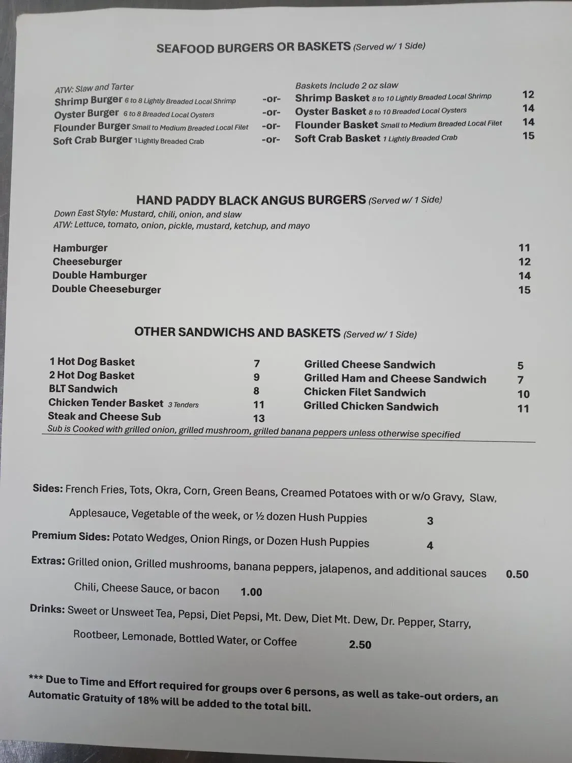 Paddy's Restaurant Menu - Updated October 2025