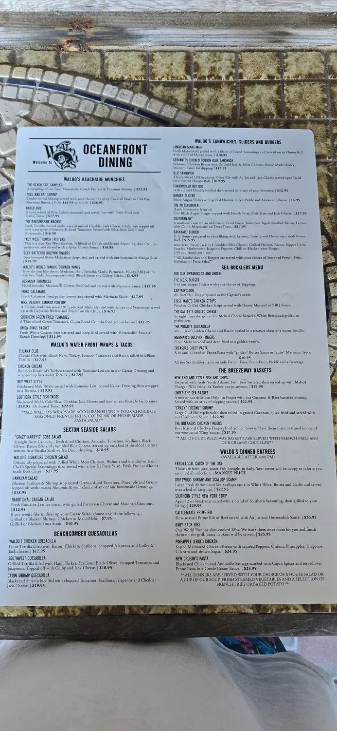 Waldo's Restaurant Menu - Updated November 2025