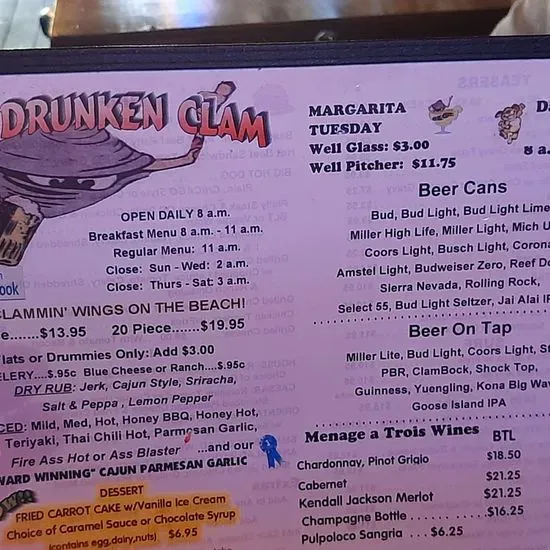 The Drunken Clam Menu | St Pete Beach, FL | Checkle