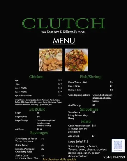 Clutch Bar & Grill Menu | Killeen, TX | Checkle