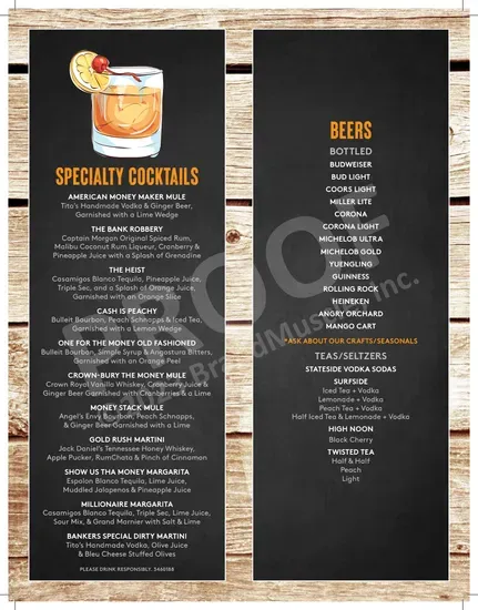 The Bank Bar Menu | Gloucester City, NJ | Checkle