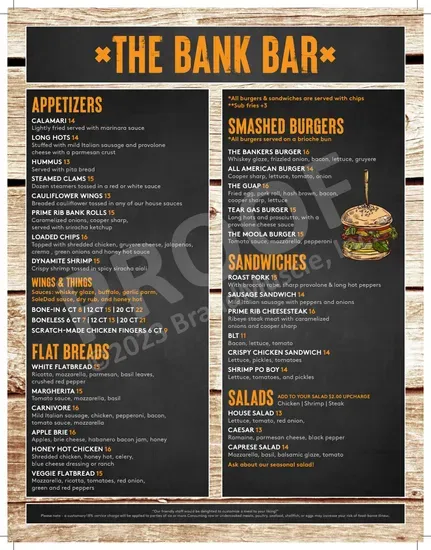 The Bank Bar Menu | Gloucester City, NJ | Checkle