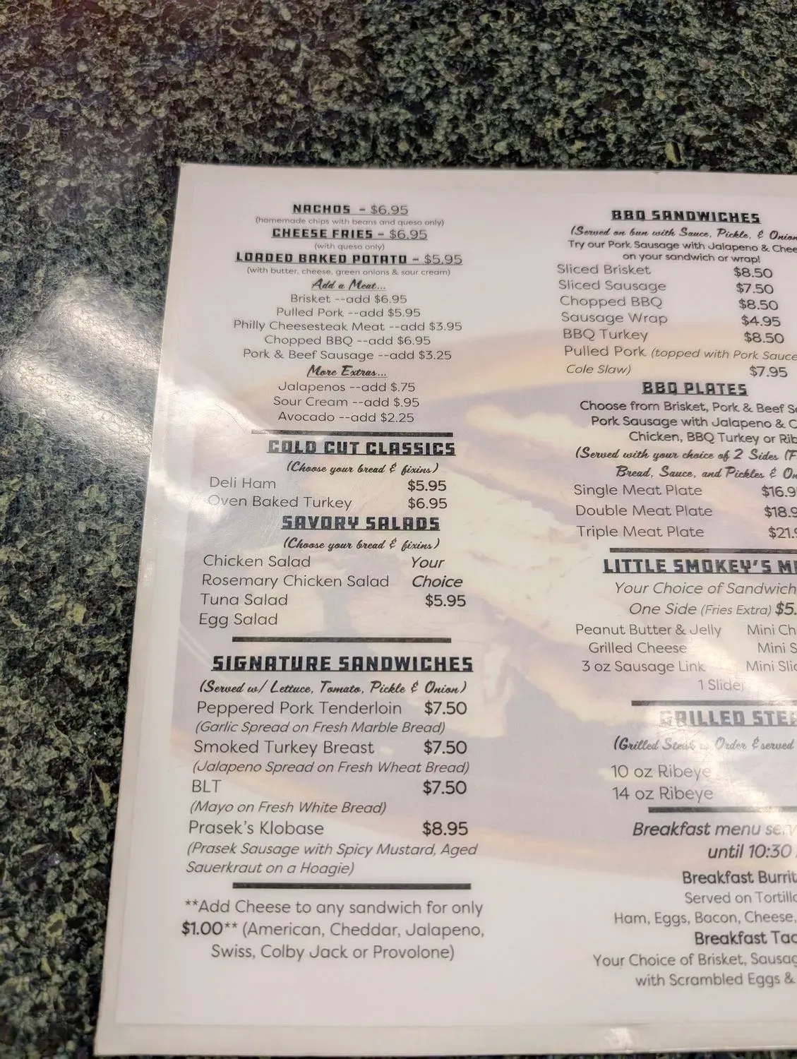 Prasek's Family Smokehouse Menu - Updated November 2025