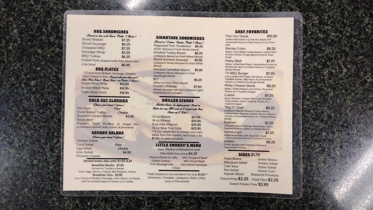 Prasek's Family Smokehouse Menu - Updated November 2025
