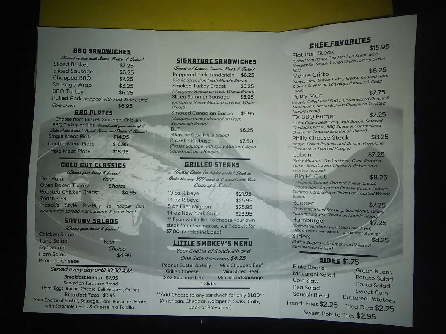 Prasek's Family Smokehouse Menu - Updated November 2025