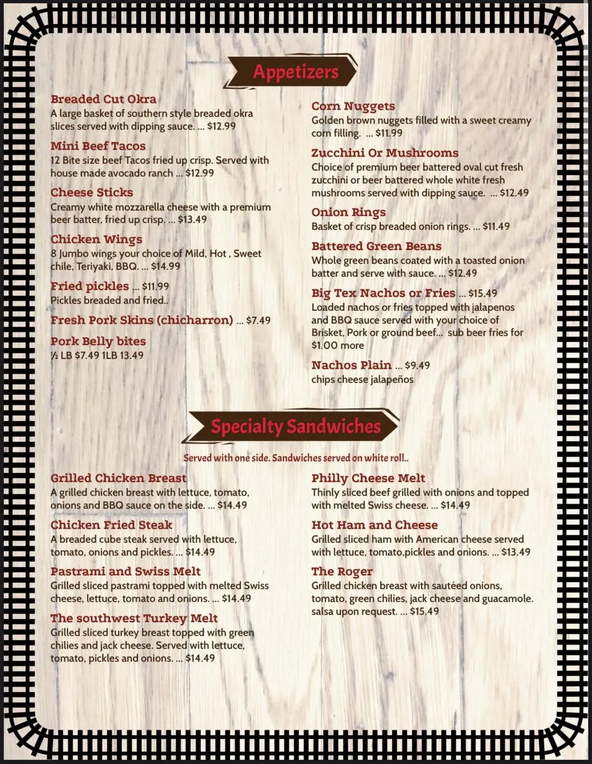 Big Tex BBQ Express Menu - Updated November 2025