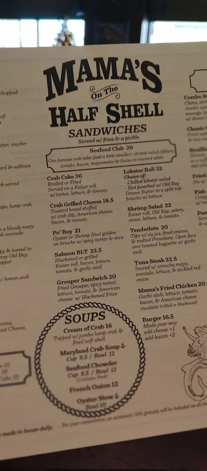 Mama's on the Half Shell Owings Mills Menu - Updated November 2025