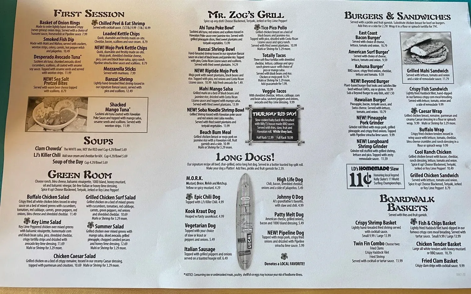 Long Doggers Menu - Updated November 2025