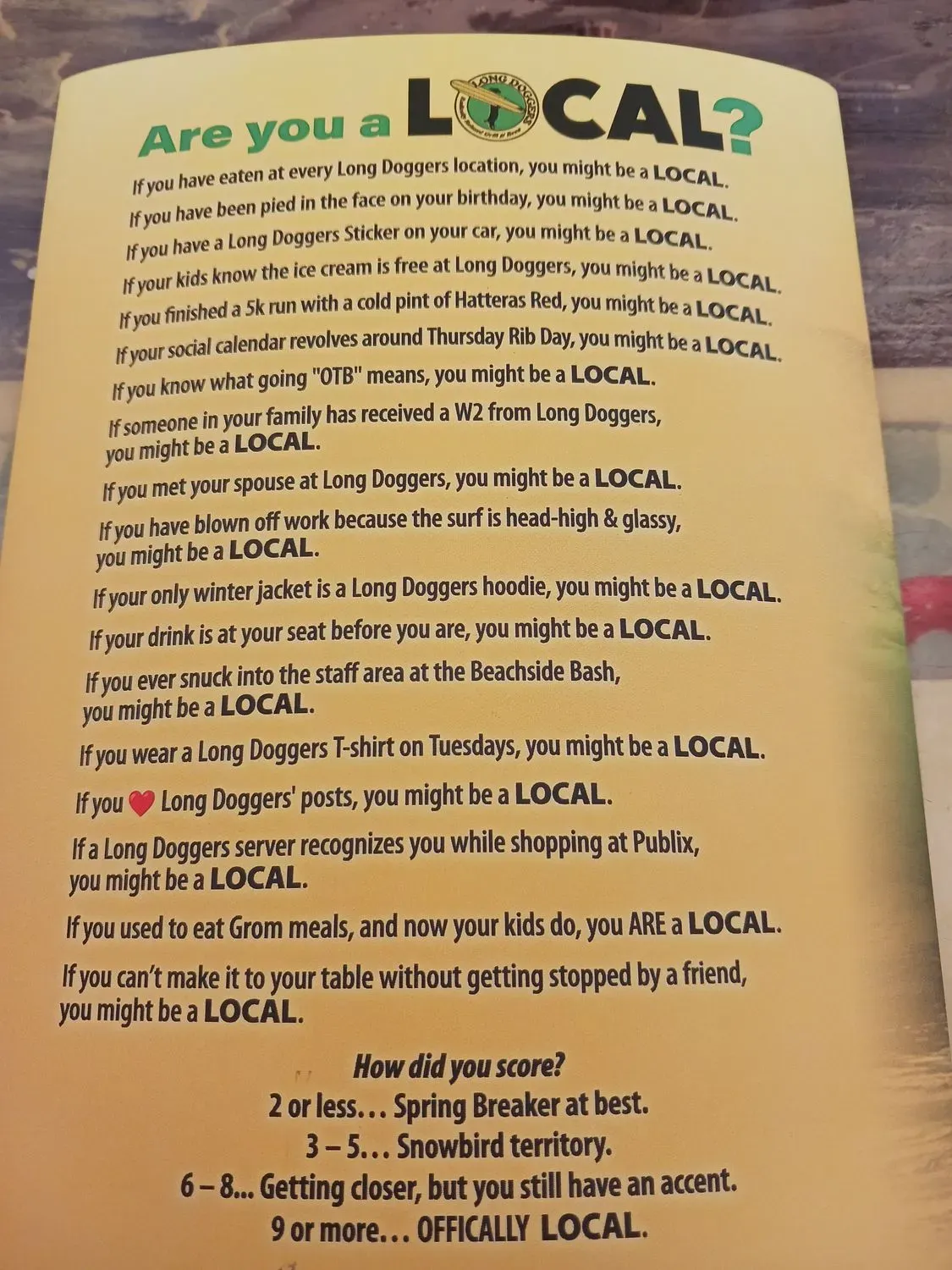 Long Doggers Menu - Updated November 2025