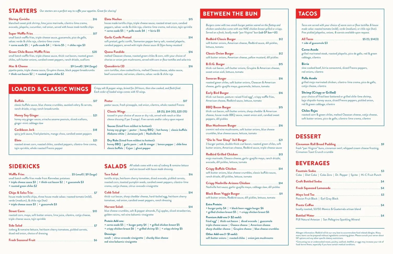 Redbird Scratch Kitchen + Bar Menu - Updated November 2025