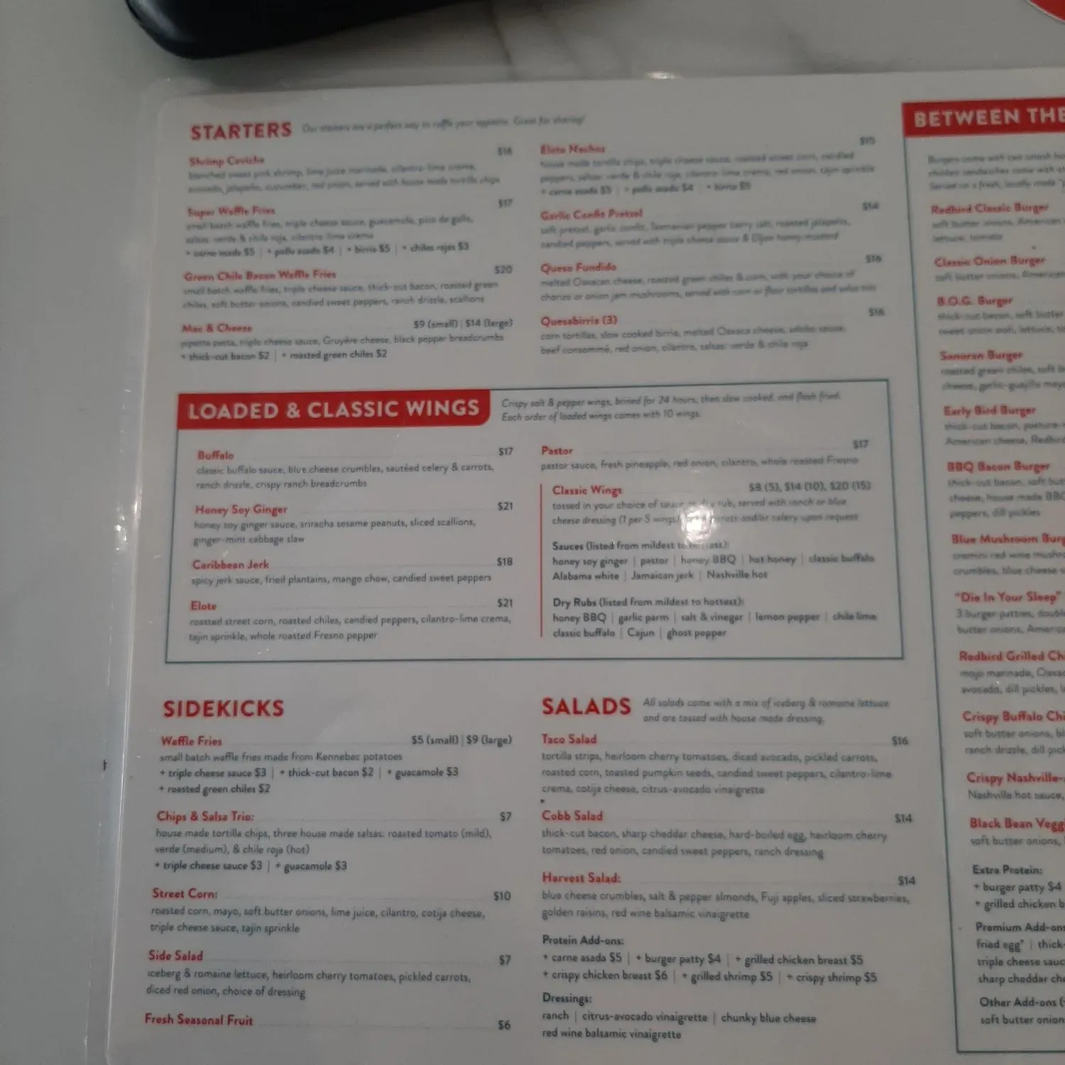 Redbird Scratch Kitchen + Bar Menu - Updated November 2025